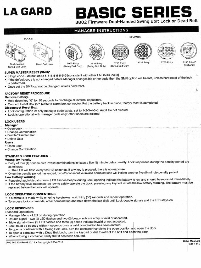 La Guard Digital Safe Lock Instructions | PDF