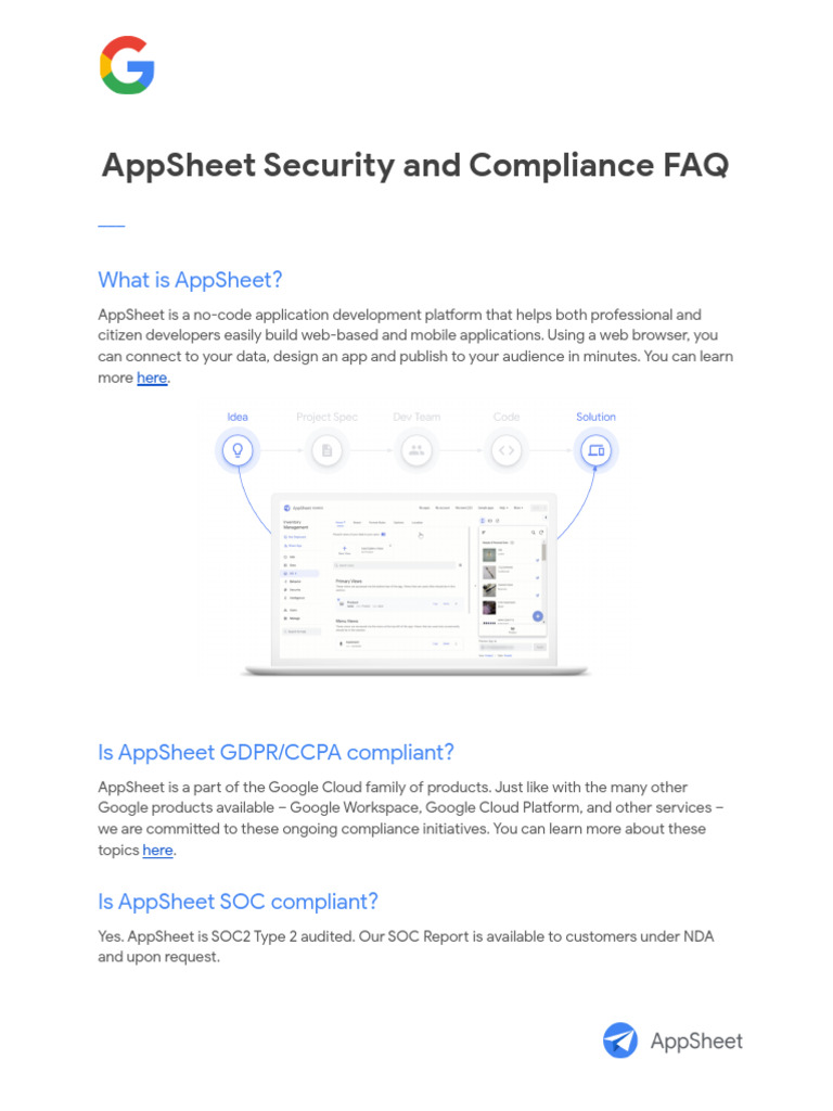 Appsheet Security and Compliance Faq | PDF | Cloud Computing | Databases