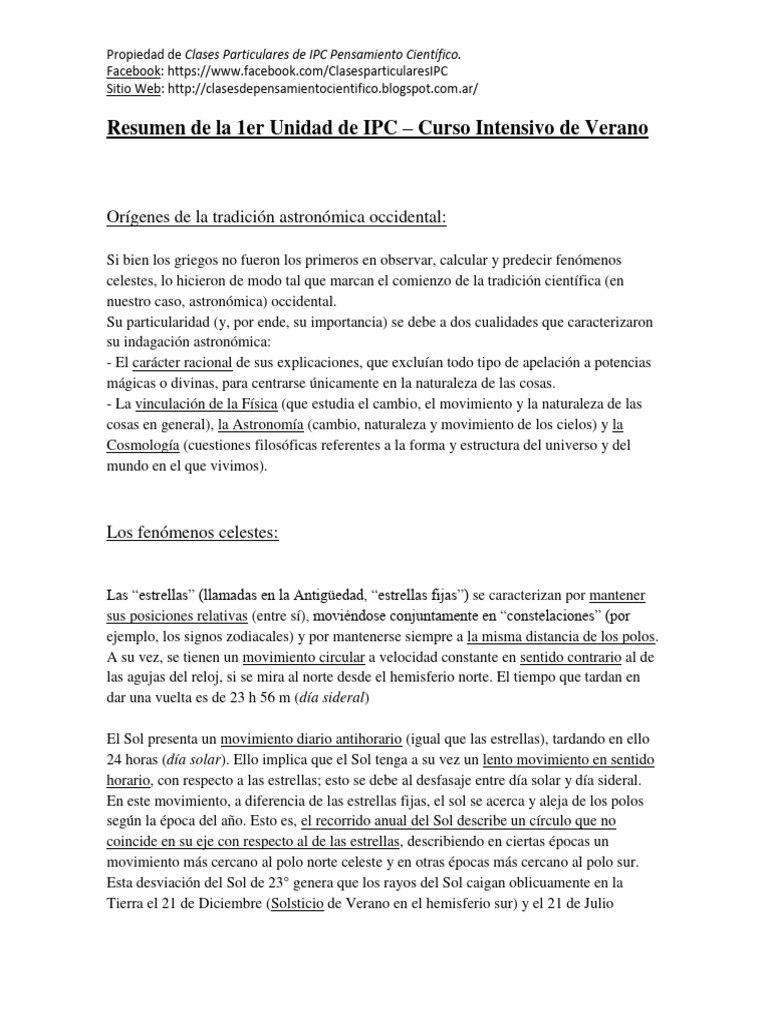 Resumen IPC Primera Unidad | PDF | Fuerza | Heliocentrismo