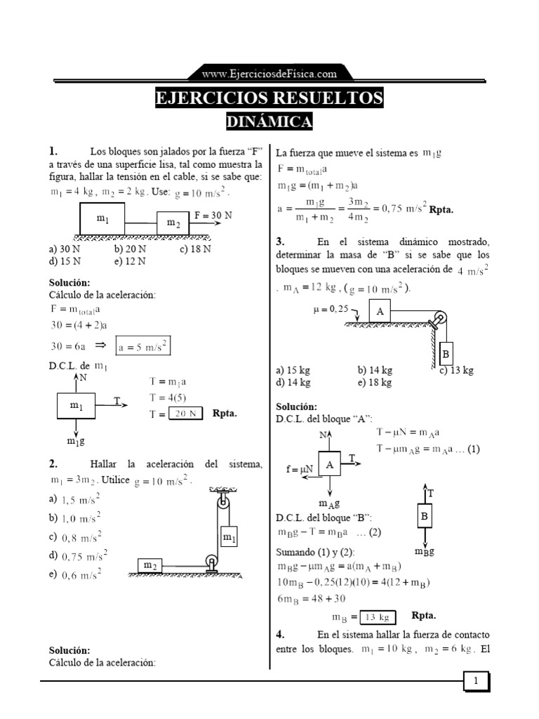Dinámica-Ejercicios-Resueltos | PDF | Fricción | Aceleración