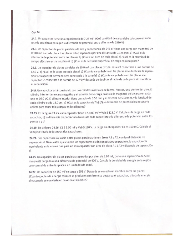 Un Capacitor Tiene Una Capacitancia de 7.28 Mf. ¿Qué Cantidad de Carga ...