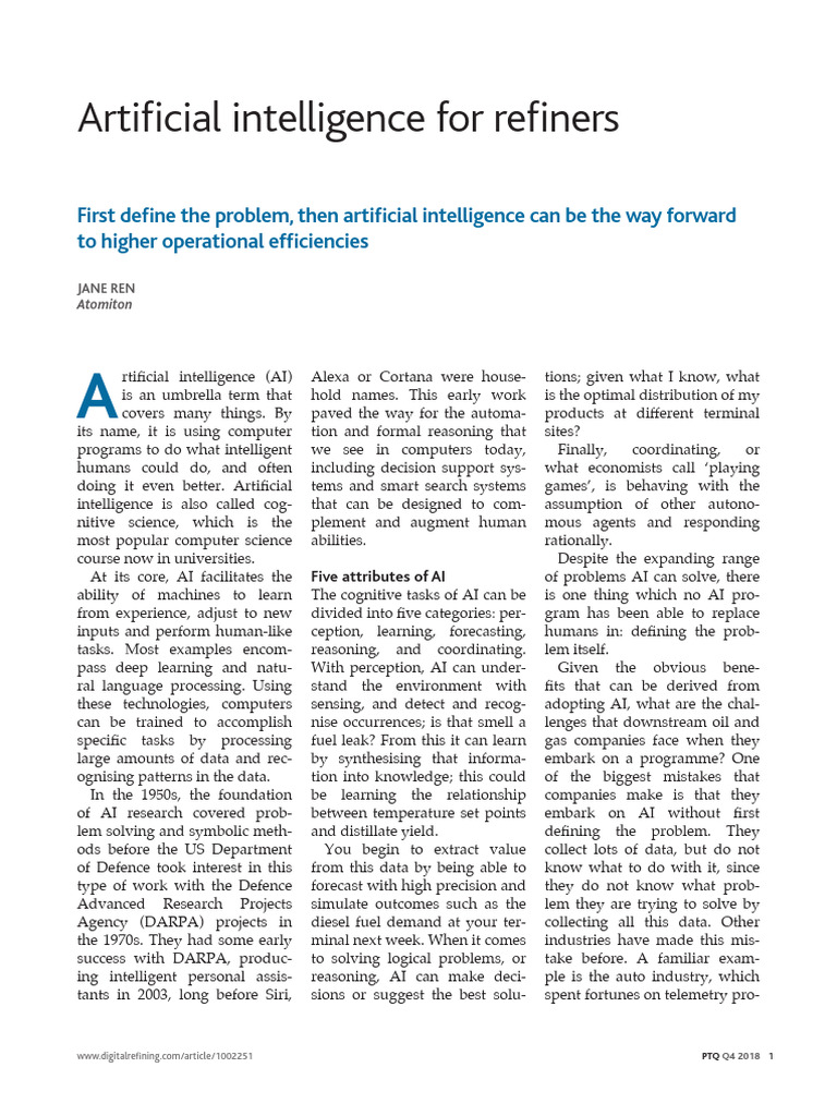 Ai In Refinery Download Free Pdf Artificial Intelligence
