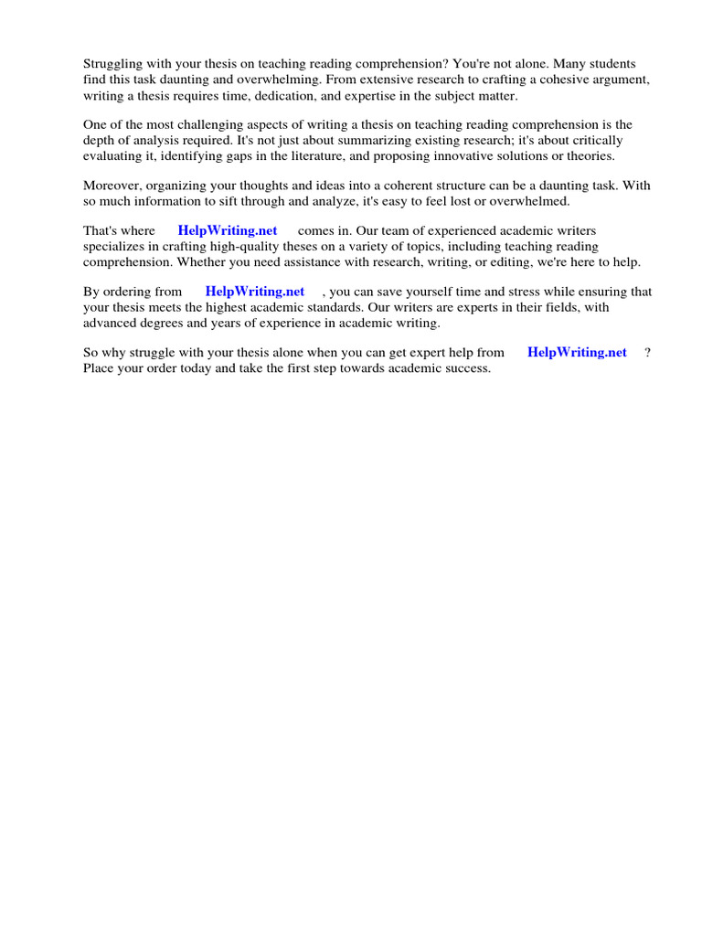 Teaching Reading Comprehension Thesis | PDF | Reading Comprehension | Thesis