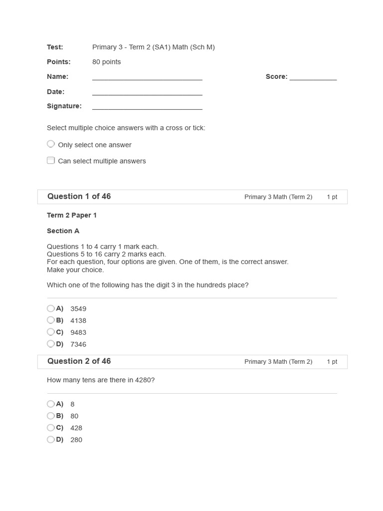 Primary 3 Math Term 2 - MGS - 1626326795 | PDF