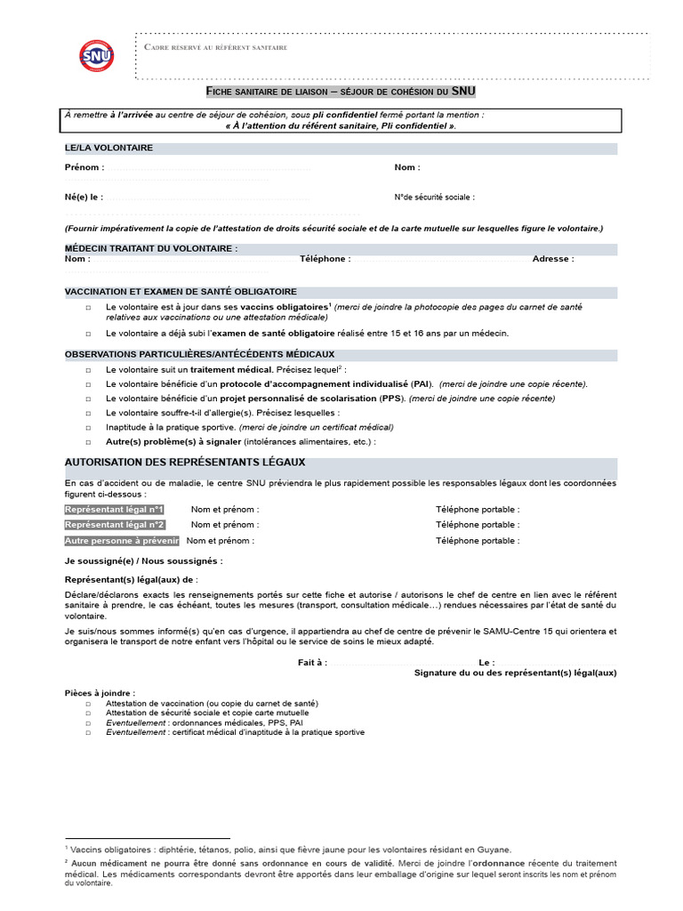 Fiche Sanitaire 2024 | PDF