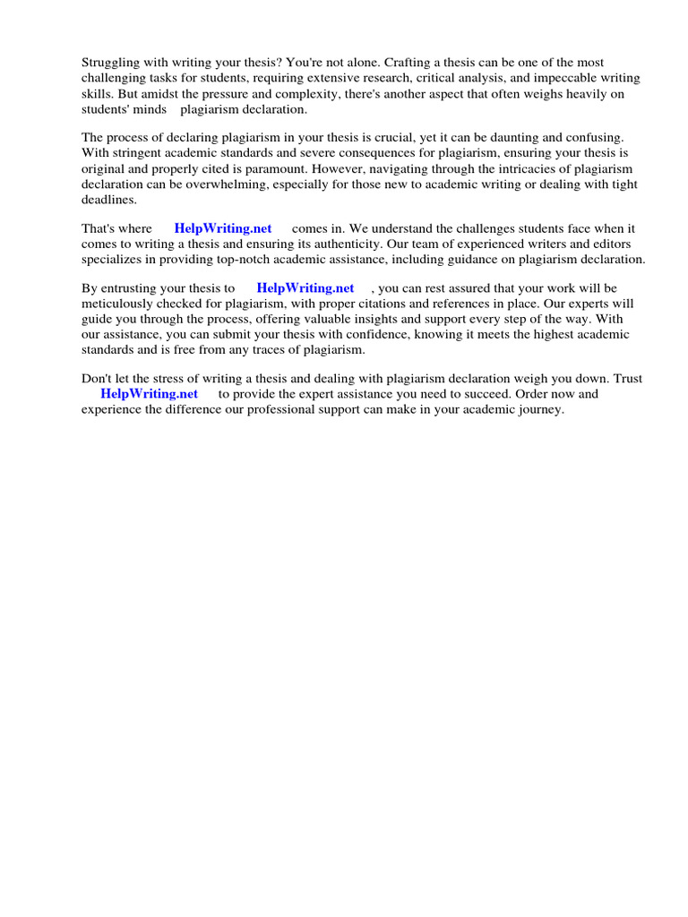 Thesis Plagiarism Declaration | PDF | Plagiarism