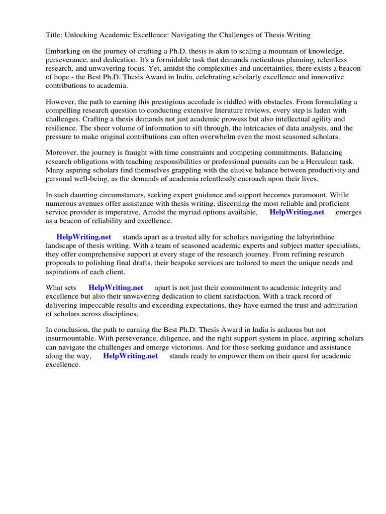 Best PHD Thesis Award India | PDF