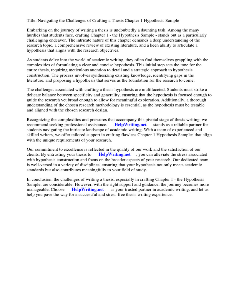 Thesis Chapter 1 Hypothesis Sample | PDF | Hypothesis | Scientific Method