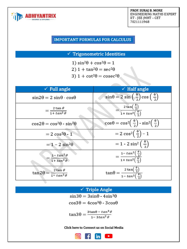 Calculas Standard Formulas | PDF | Euclidean Geometry | Mathematical Objects