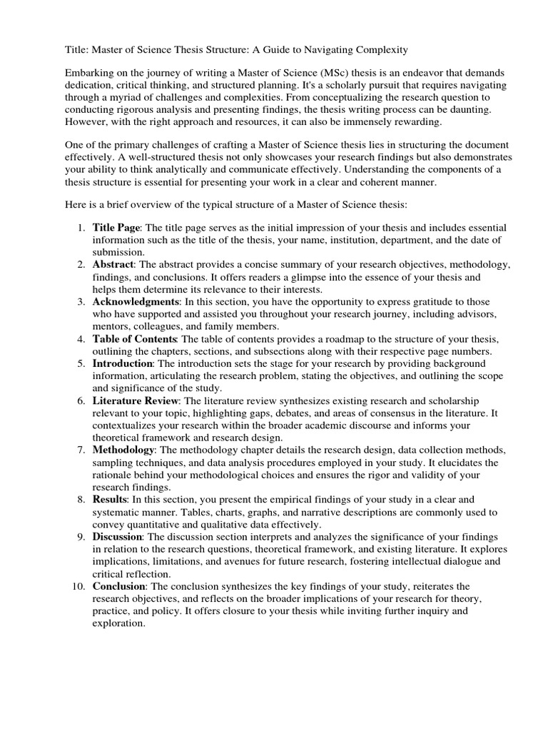 Master of Science Thesis Structure | PDF | Thesis | Methodology