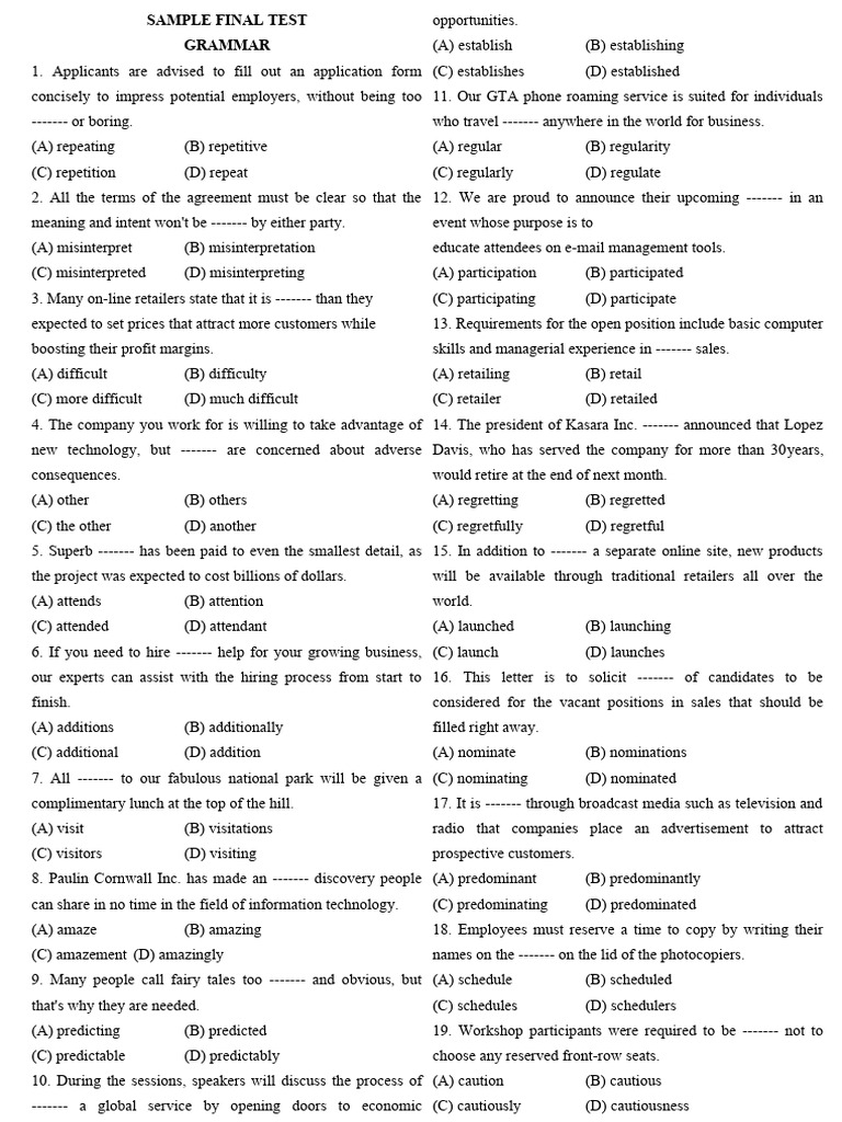 Week 7 - Sample Final Test | PDF