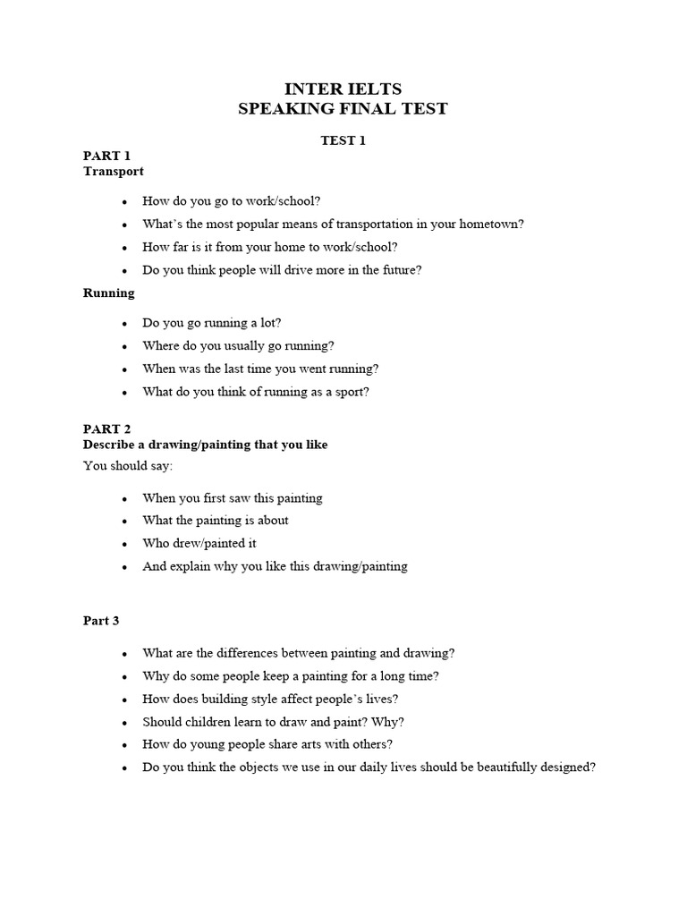 IELTS Speaking Test Sample Questions | PDF