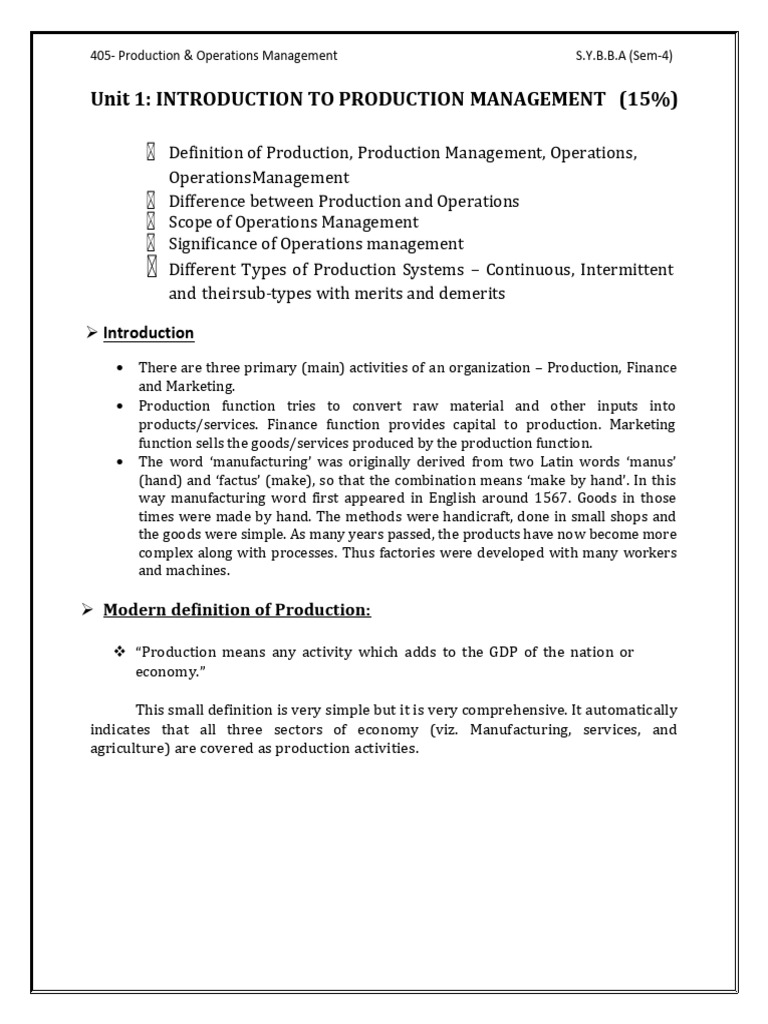 UNIT-1 Production & Operation MGT 2023 | PDF