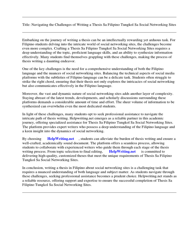 Thesis Sa Filipino Tungkol Sa Social Networking Sites | PDF Thesis Sa Filipino Tungkol Sa Social Networking Sites | PDF
