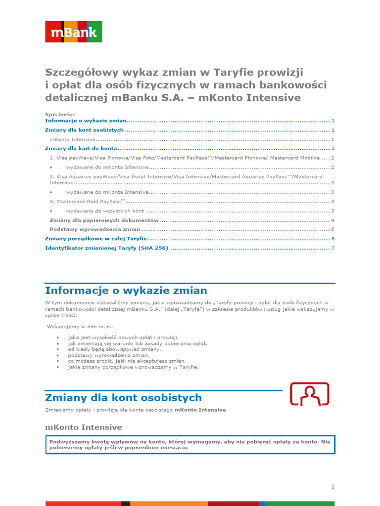 Wykaz Zmian Mkonto Intensive | PDF