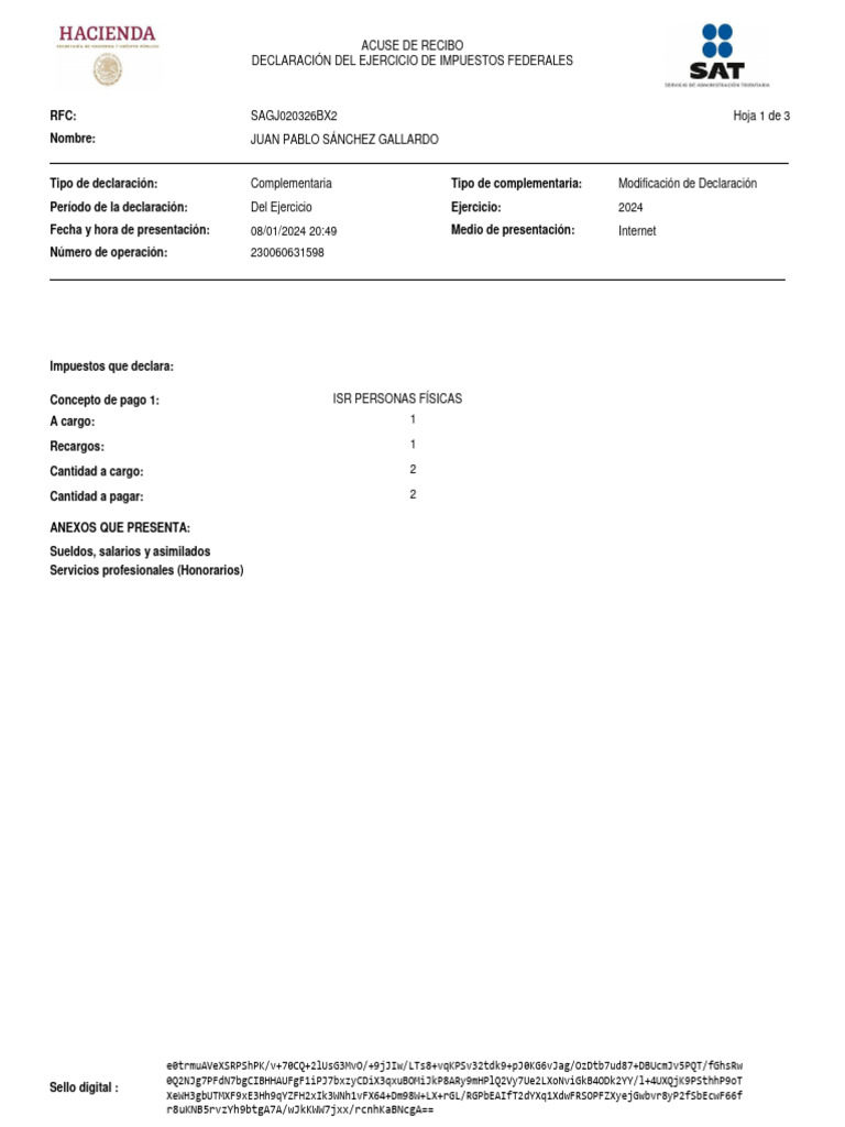 ACUSE FICHA PAGO SAT | PDF | Impuesto sobre la renta | Economias