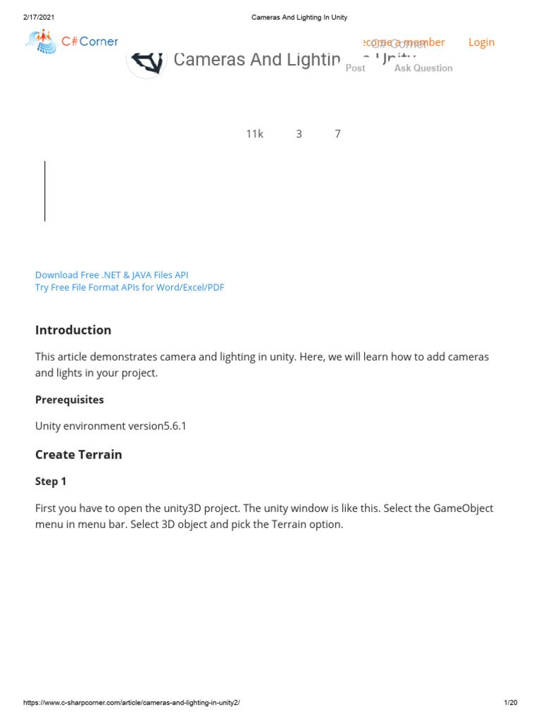 Lesson 1: Cameras and Lighting in Unity | PDF | C Sharp (Programming ...