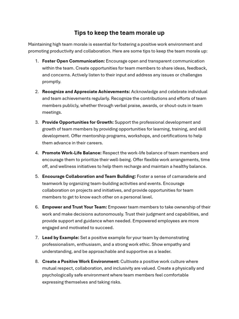 Tips To Keep The Team Morale Up by Bharat | Download Free PDF | Team ...