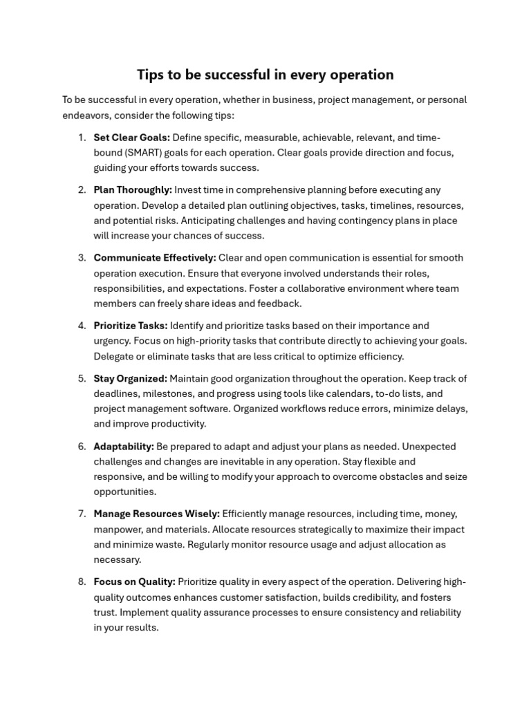 Tips To Be Successful in Every Operation | PDF