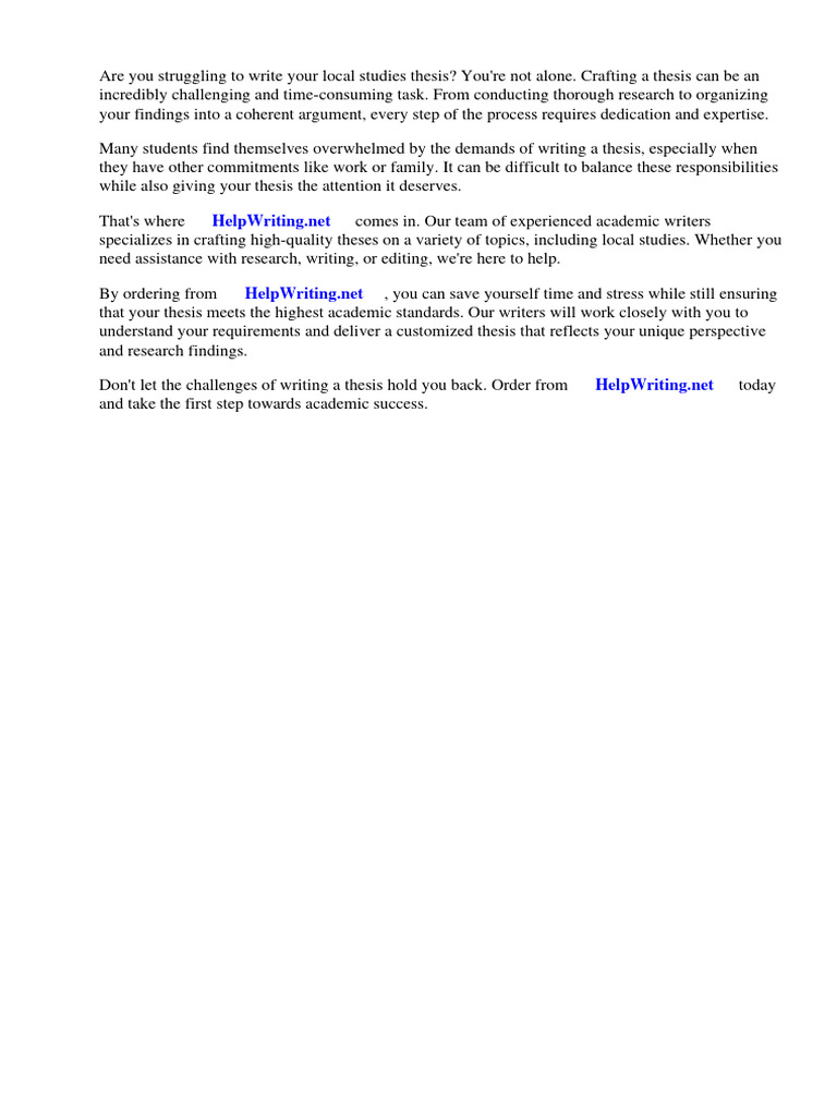 Local Studies Thesis Sample | PDF | Thesis | Science