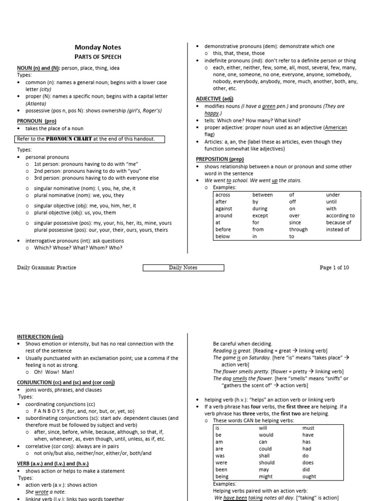 Grammar Notes | PDF | Verb | Subject (Grammar)