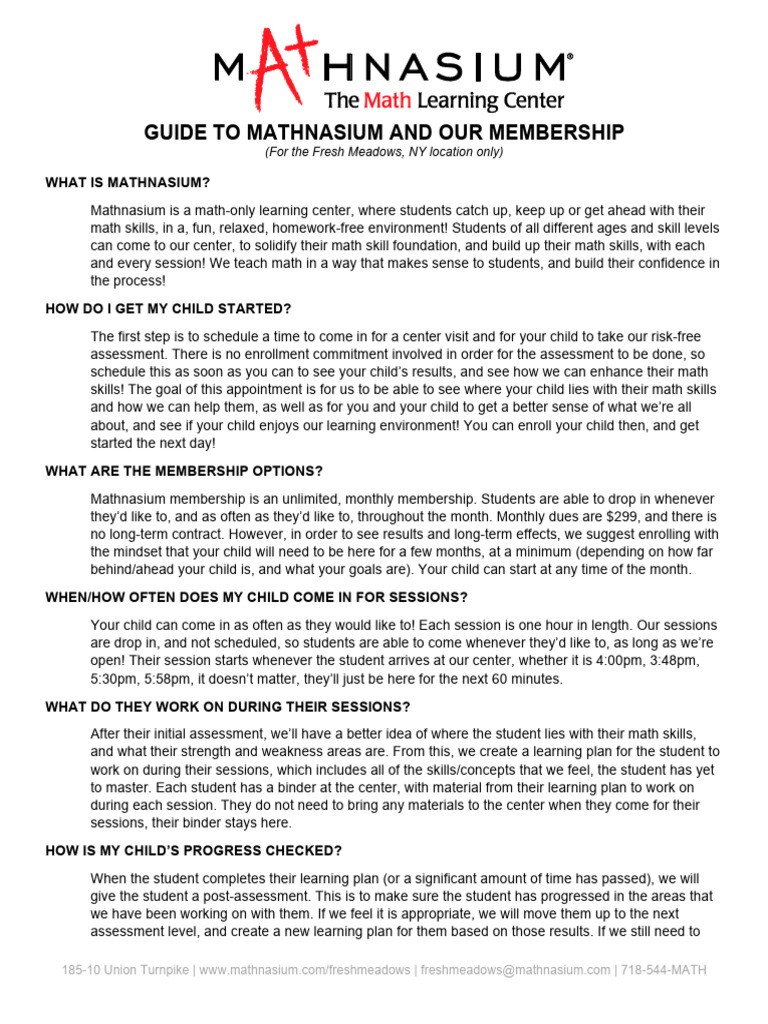 Quick Guide of Mathnasium and Our Membership - FM | PDF | Learning ...