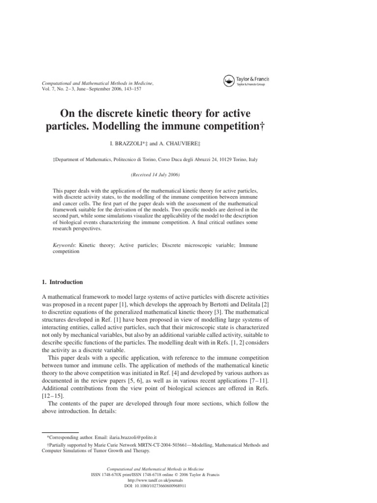 On The Discrete Kinetic Theory For Active Particles. Modelling The Immune Competition | PDF ...