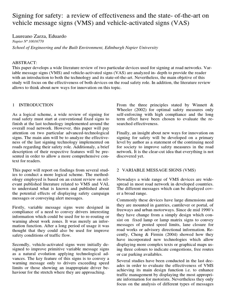 Signing For Safety A Review of Effectiveness and The State - Of-The-Art ...