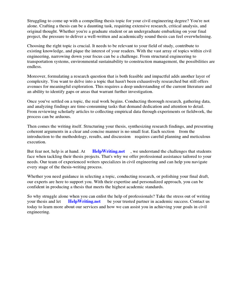 Thesis Topics On Civil Engineering | PDF