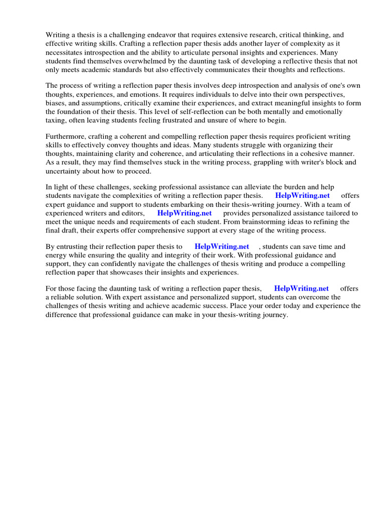 Sample Reflection Paper Thesis | PDF | Essays | Experience