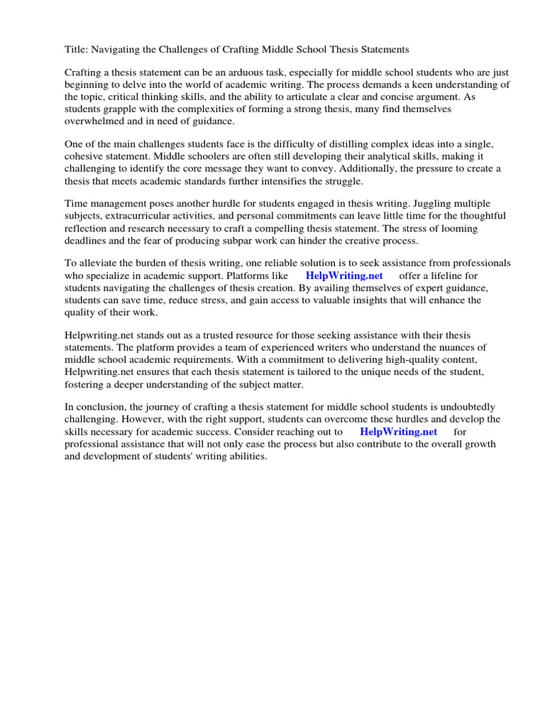 Practice Writing Thesis Statements For Middle School | PDF | Career ...