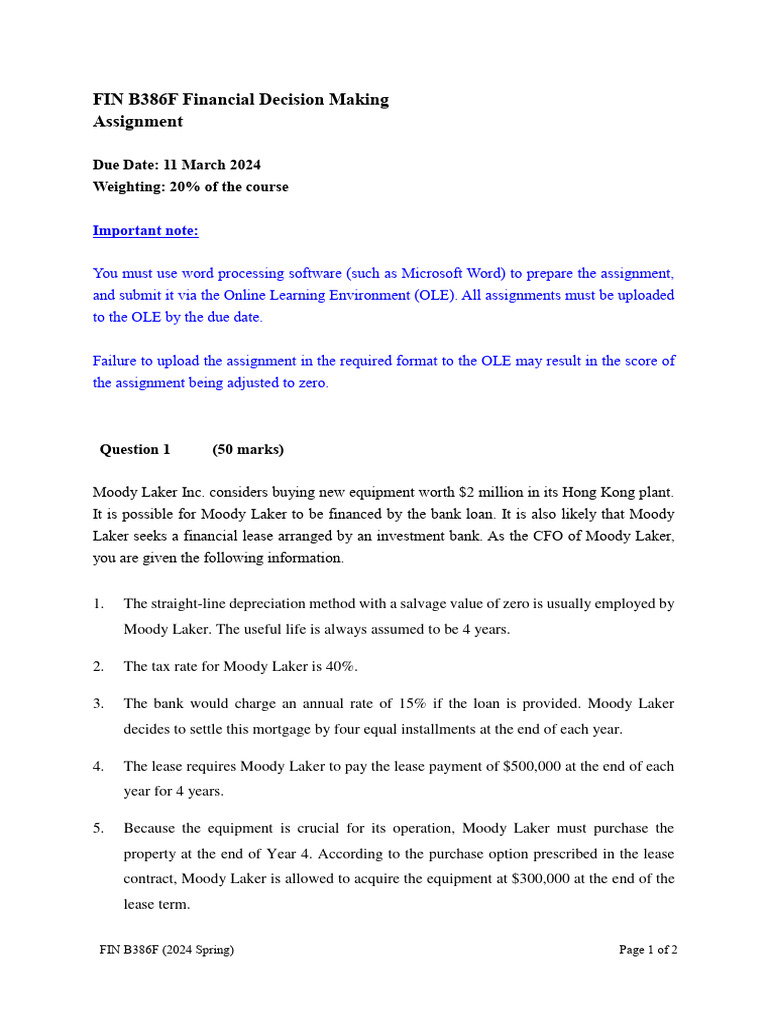 Financial Decision Making Assignment Guide | PDF | Net Present Value ...