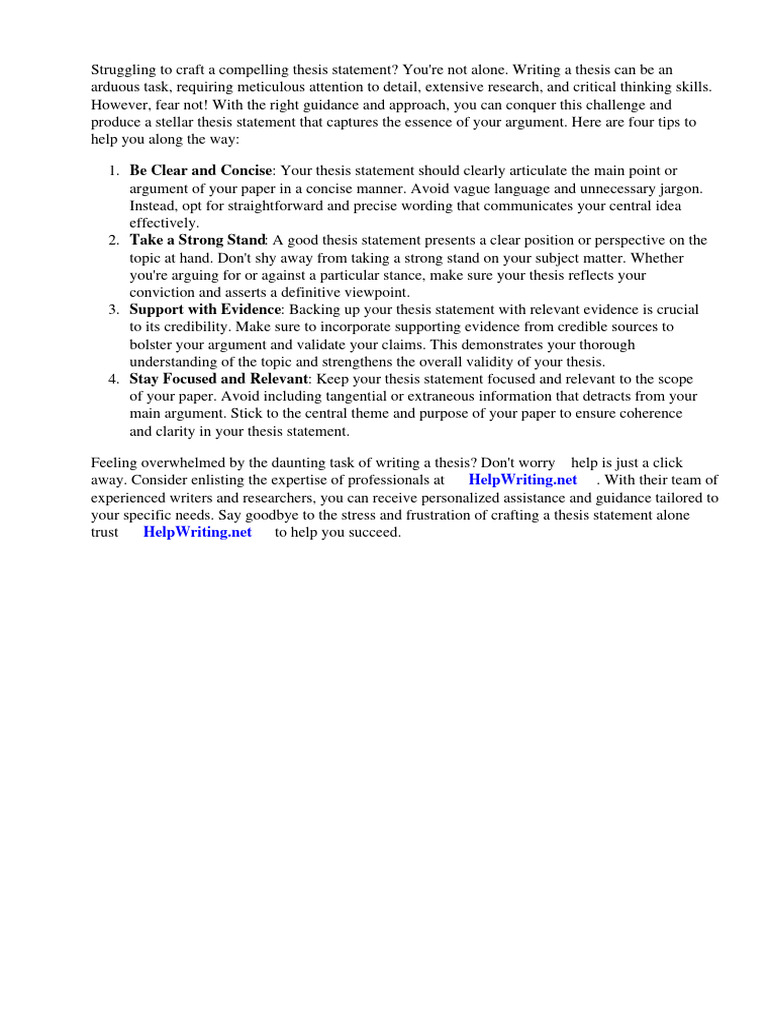 What Are The Four Tips For Writing A Good Thesis Statement | PDF ...