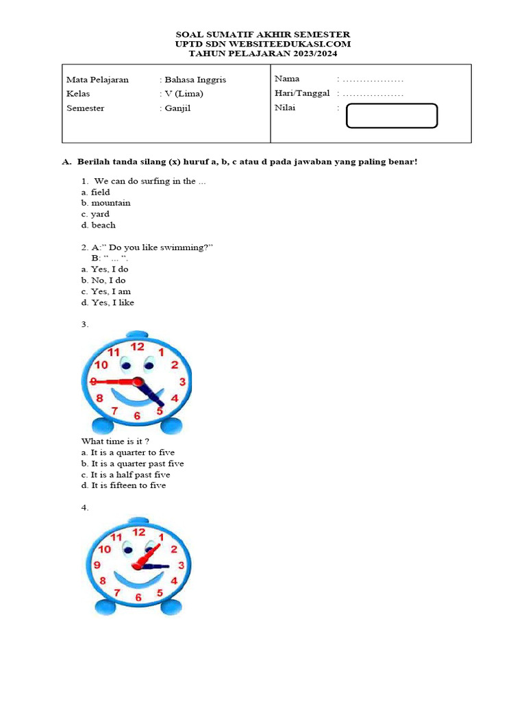 Soal SAS B.Ing Kelas 5 | PDF