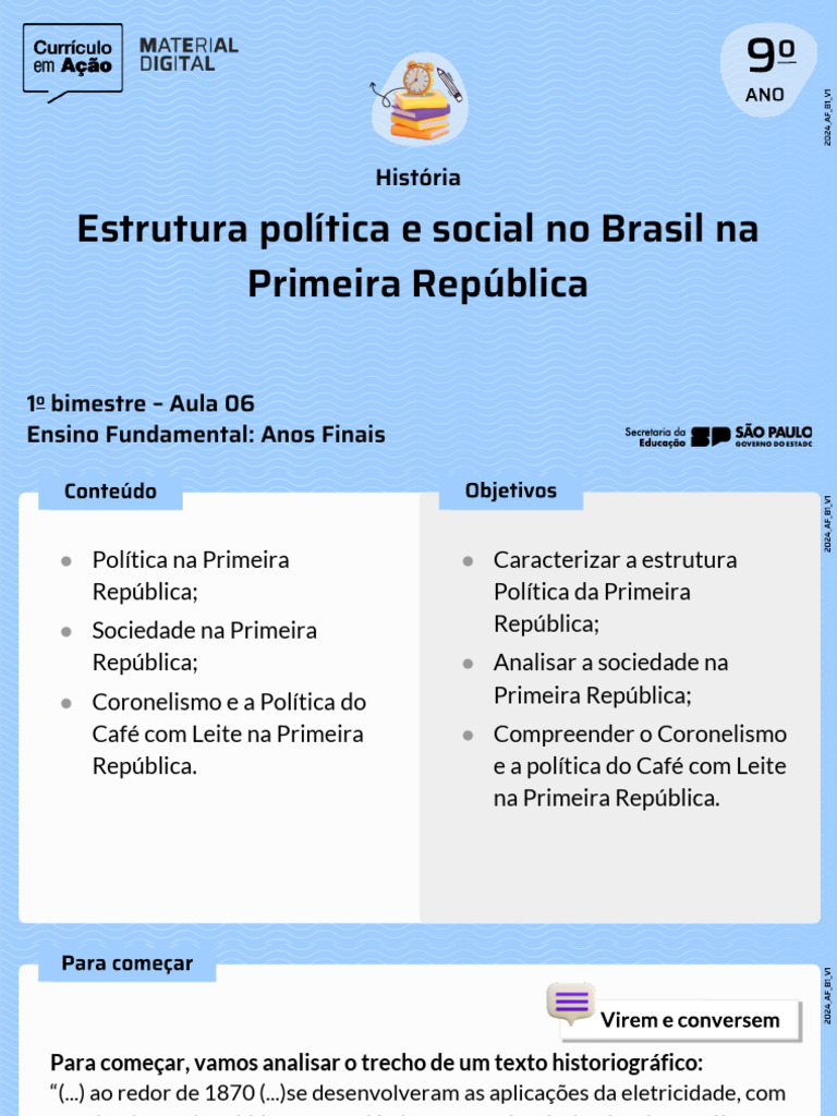 Estrutura Política e Social No Brasil Na Primeira República: História ...