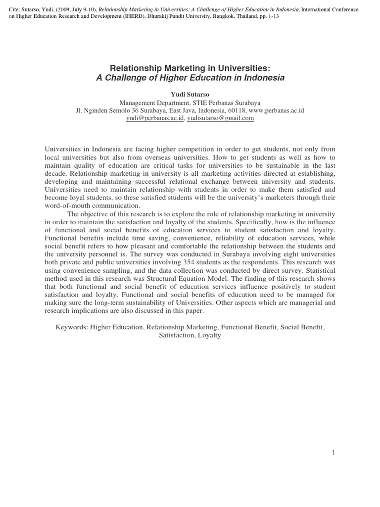 04 2009b IHERD DPU Sutarso Paper Relationship Marketing in Universities A Challenge of Higher ...