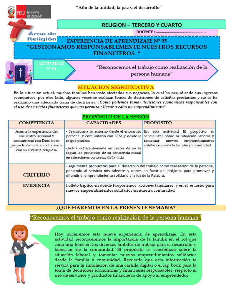 Experiencia de Aprendizaje #05 - Actividad #01 - 3ero y 4to - Religion | PDF | Iniciativa ...