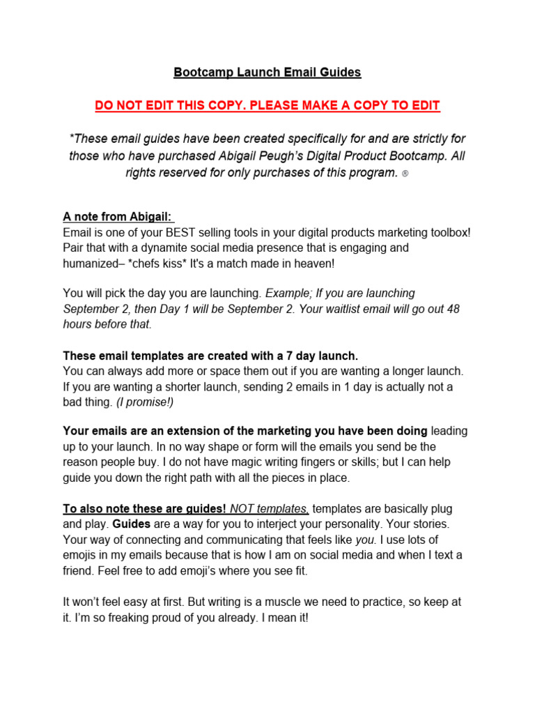 01-DP Bootcamp Launch Email Guides | PDF | Dream | Feeling