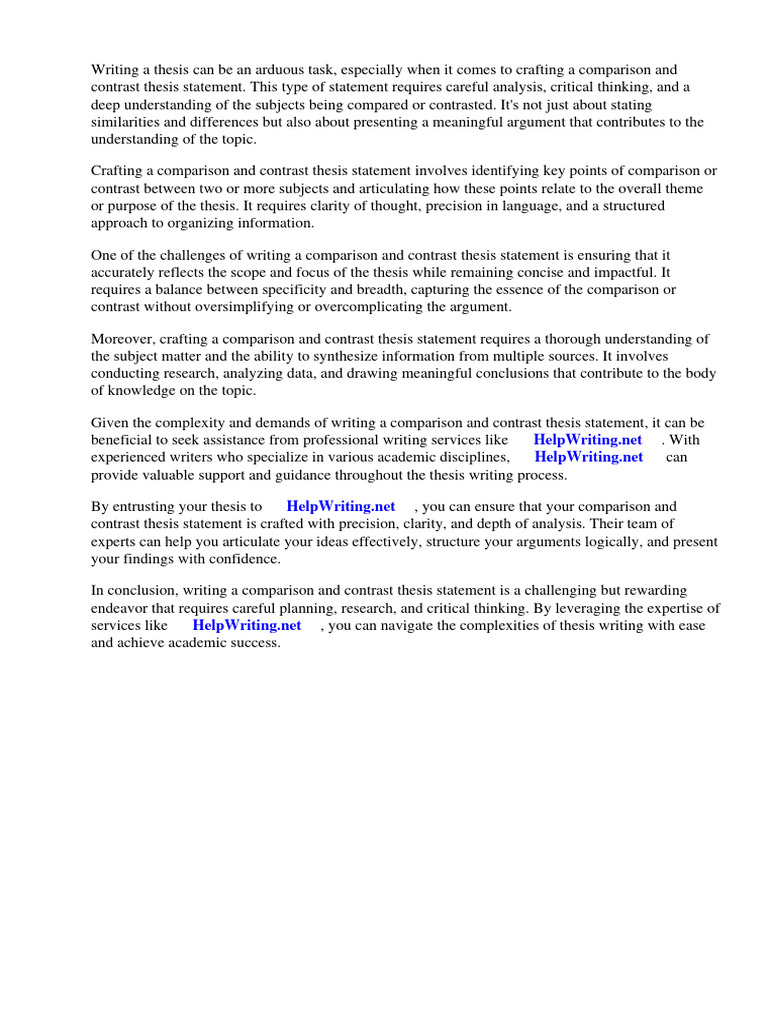 Examples of Comparison and Contrast Thesis Statement | PDF