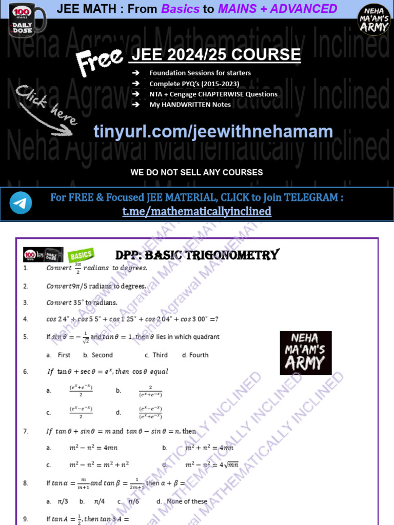 DPP Trigonometry Basics Neha Agrawal | PDF | Teaching Methods & Materials | Science & Mathematics