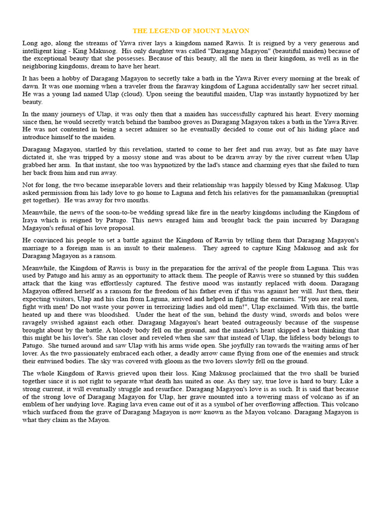 The Legend of Mount Mayon | PDF