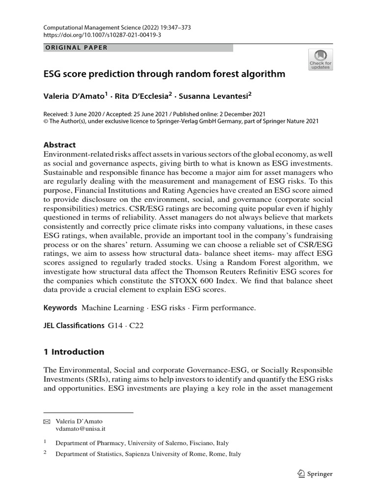 ESG Score Prediction Through Random Forest Algorithm | PDF
