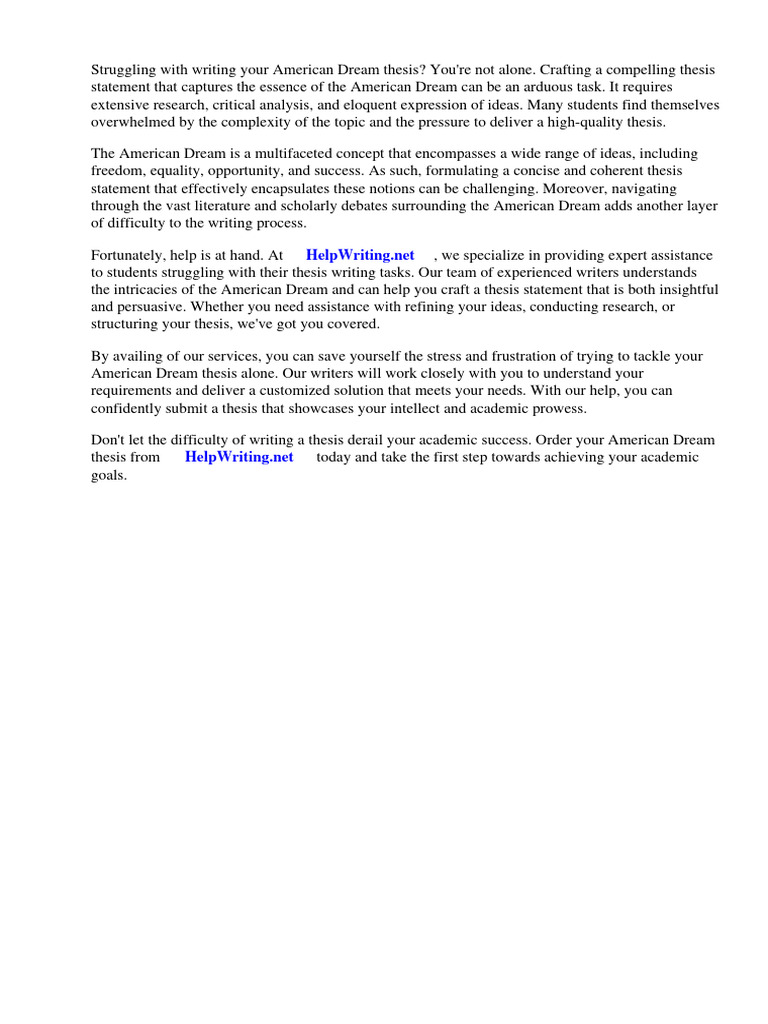 American Dream Thesis Sentence | PDF | American Dream | Essays
