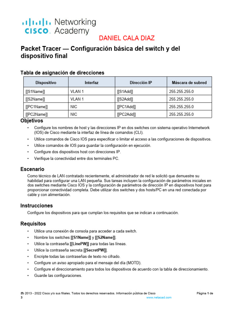 Taller 5 Redes Daniel Cala | PDF | Dirección IP | Conmutador de red