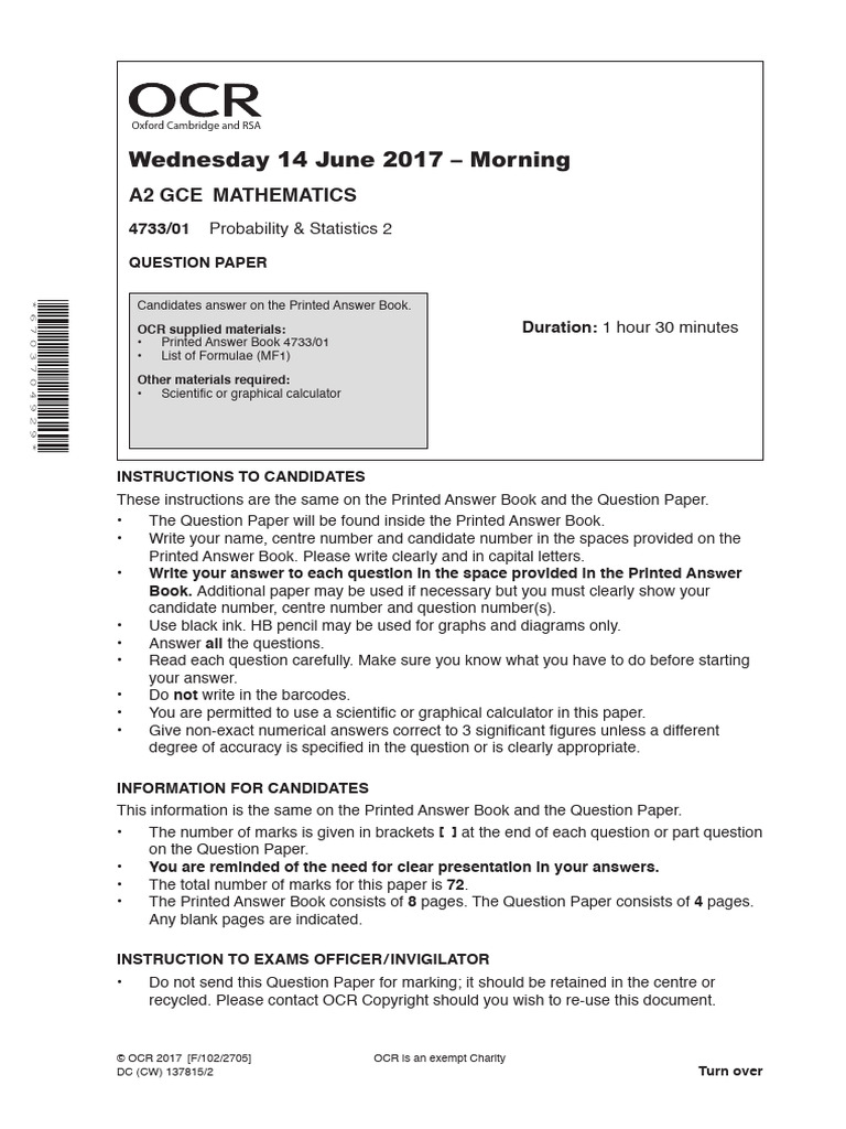Question Paper Probability and Statistics 2 | PDF | Type I And Type Ii ...