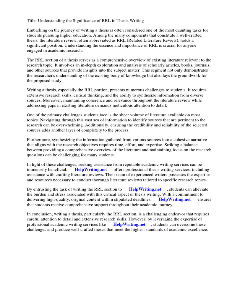 RRL Thesis Meaning | PDF RRL Thesis Meaning | PDF