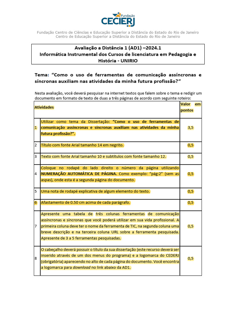 AD1 2024 1 Unirio | PDF