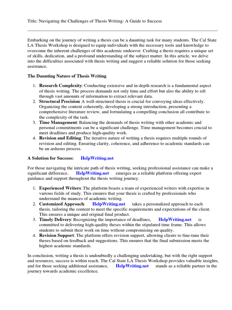 Cal State La Thesis Workshop | PDF