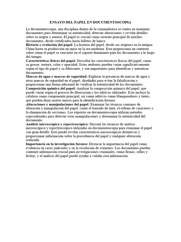 ENSAYO DEL PAPEL EN DOCUMENTOSCOPIA | PDF