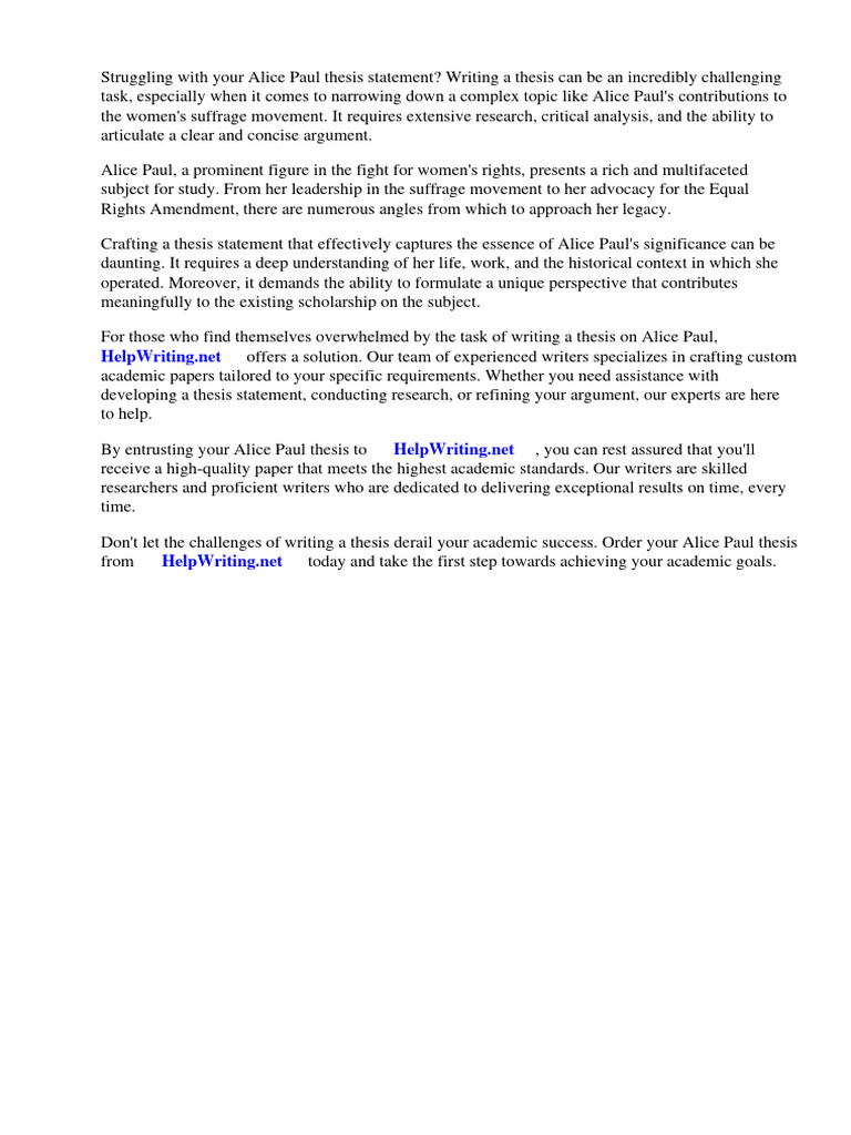 Alice Paul Thesis Statement | PDF | Women's Suffrage | Suffrage